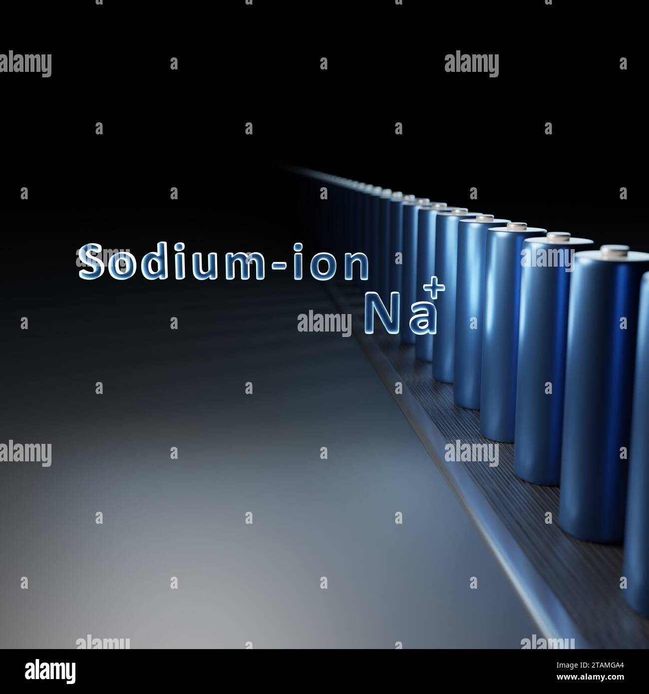 The line of Sodium-ion batteries in a dark background- 3D render Stock ...