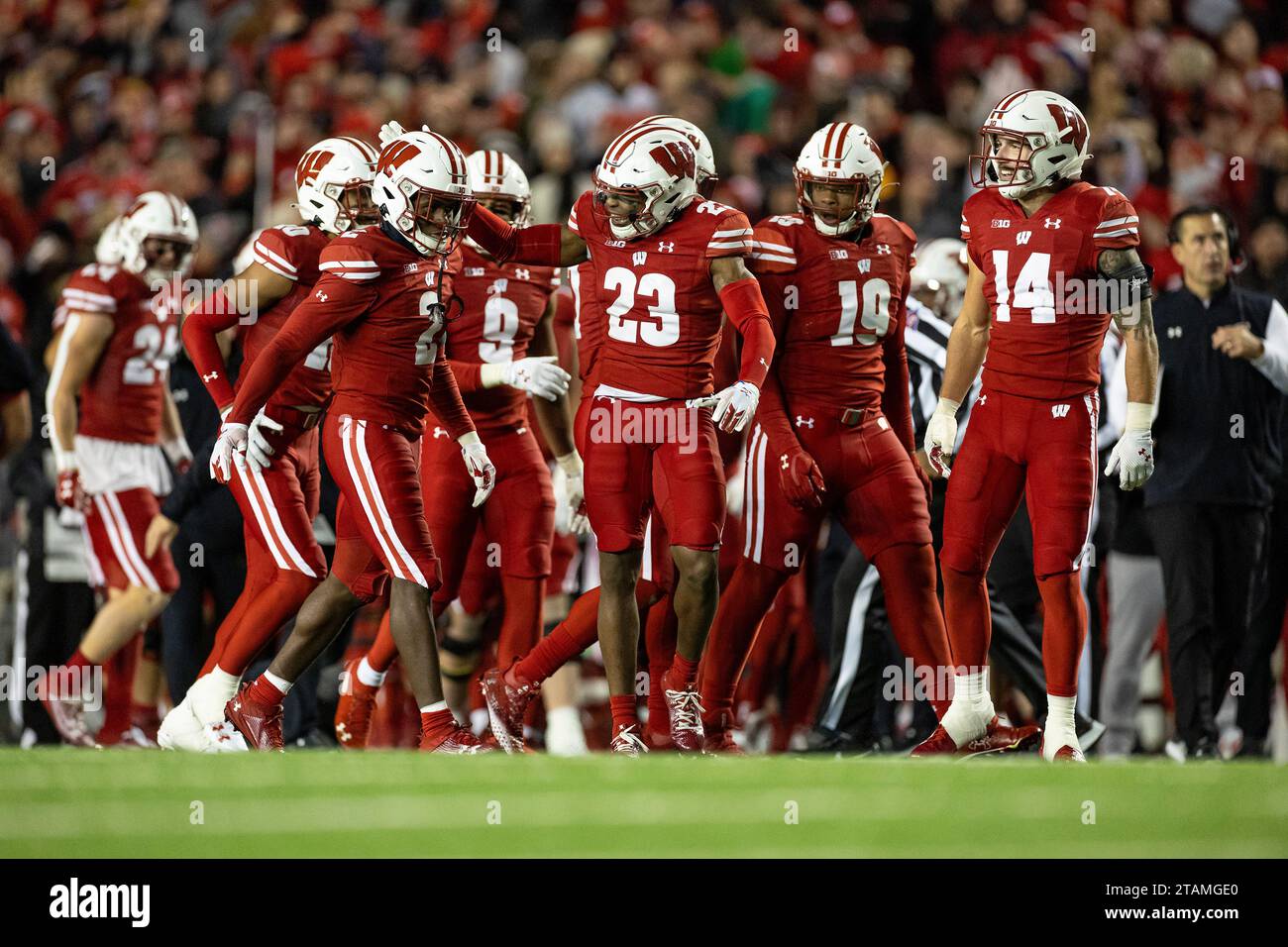 Wisconsin Badgers defensive back Ricardo Hallman (2) celebrates an ...