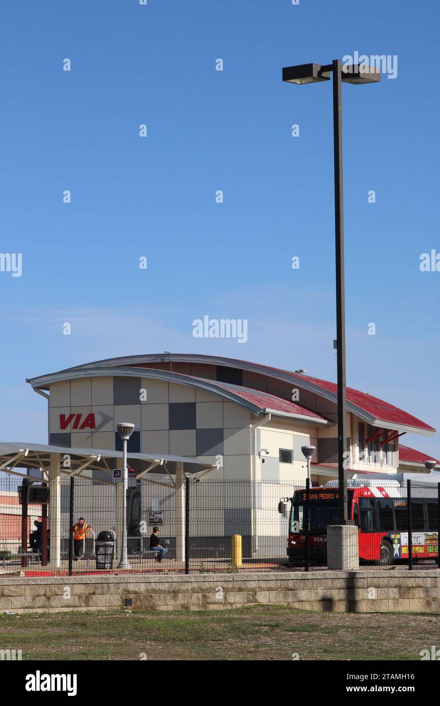 San Antonio, USA. 01st Dec, 2023. Exterior view and signage of VIA ...