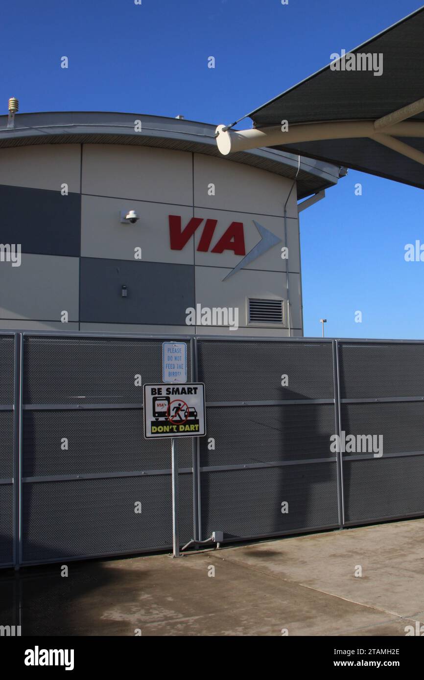 San Antonio, USA. 01st Dec, 2023. Exterior view and signage of VIA ...