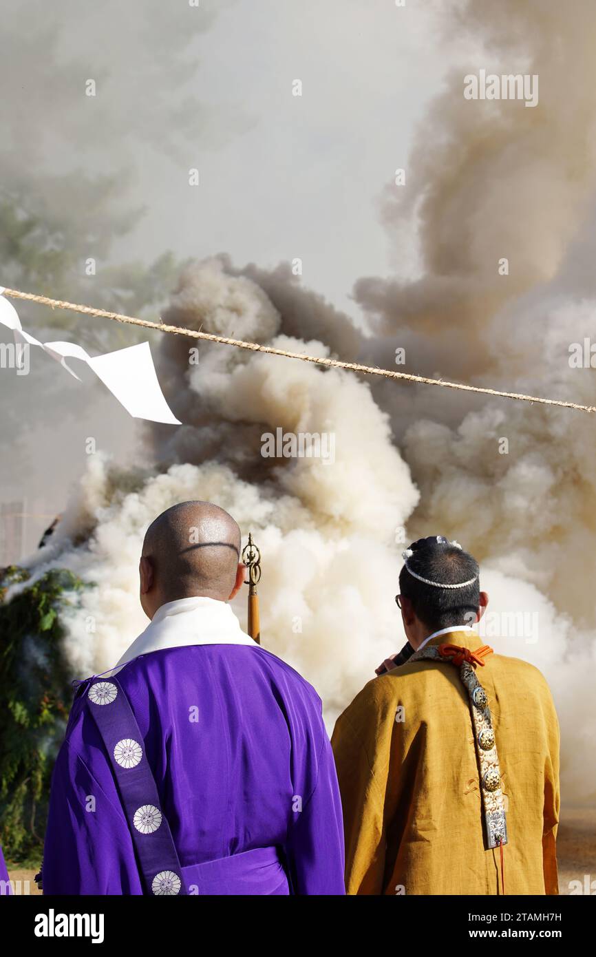 Kagawa, Japan - November 23th 2023: Sacred bonfires during Japanese ...