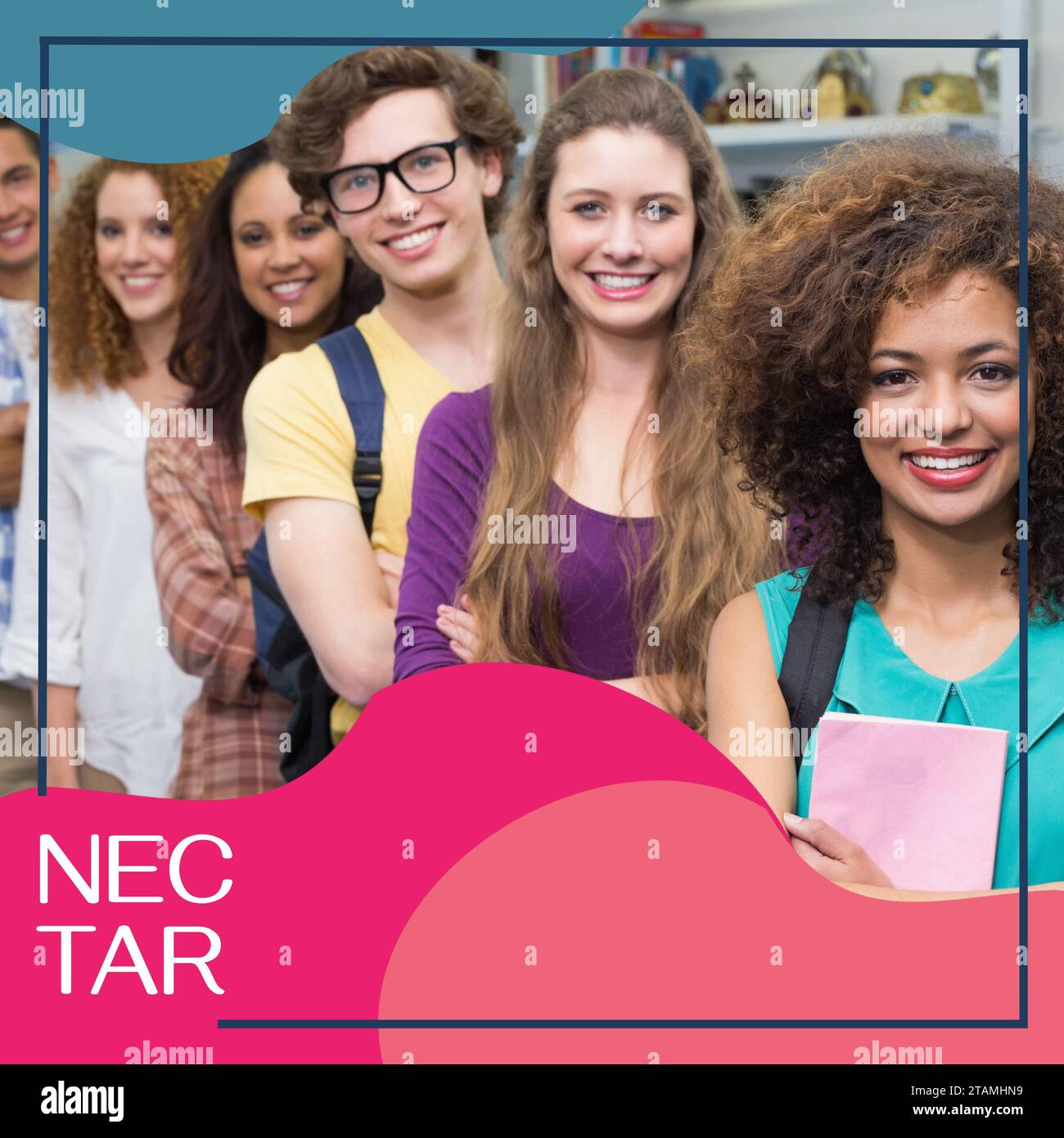 Composition of nectar text with shapes over diverse students Stock ...