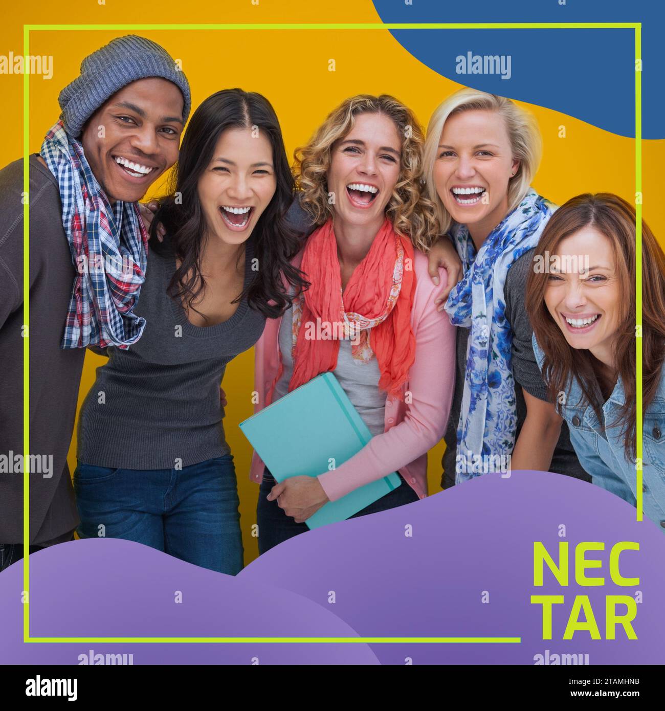 Composition of nectar text with shapes over diverse students Stock ...