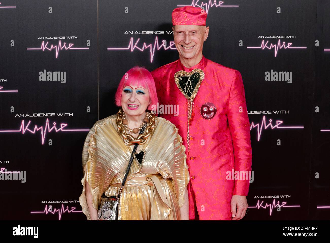 Dame Zandra Rhodes, left, and Andrew Logan pose for photographers upon ...