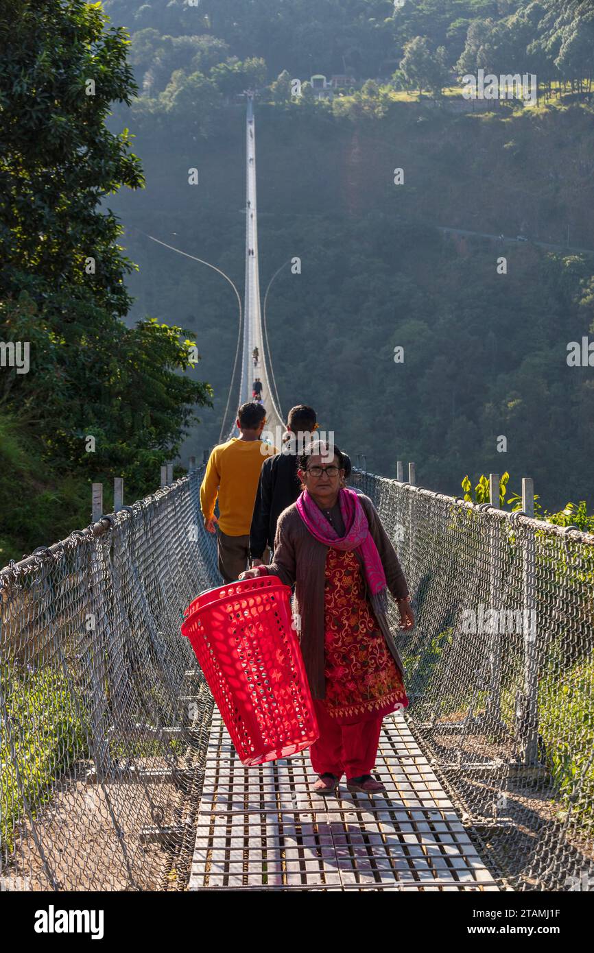 The longest suspended foot bridge in the world crosses the Kali Gandaki ...