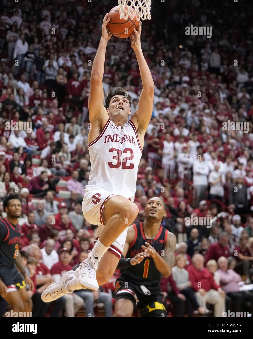 Indiana guard Trey Galloway (32) shoots against Maryland guard Jahmir ...