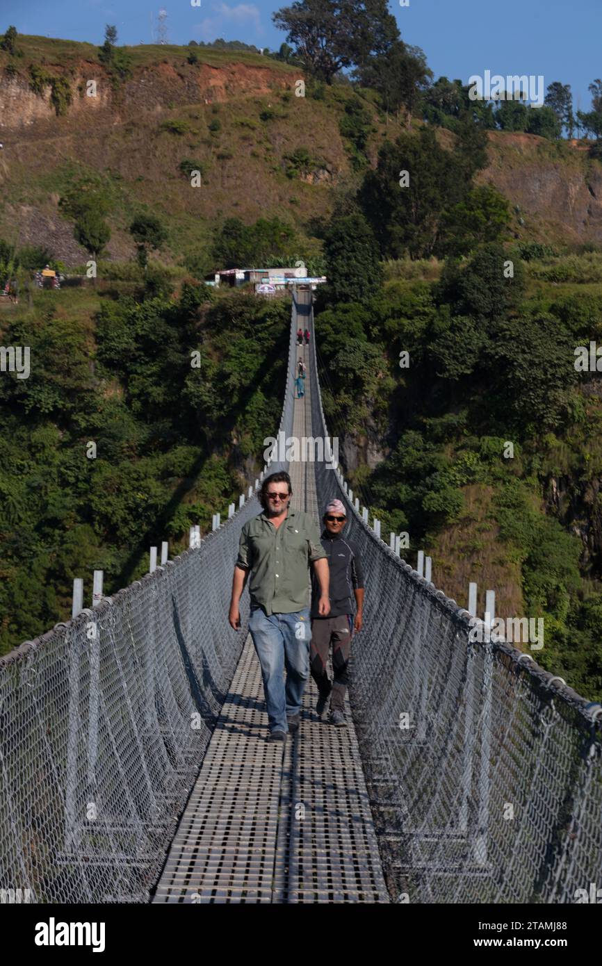 The longest suspended foot bridge in the world crosses the Kali Gandaki ...