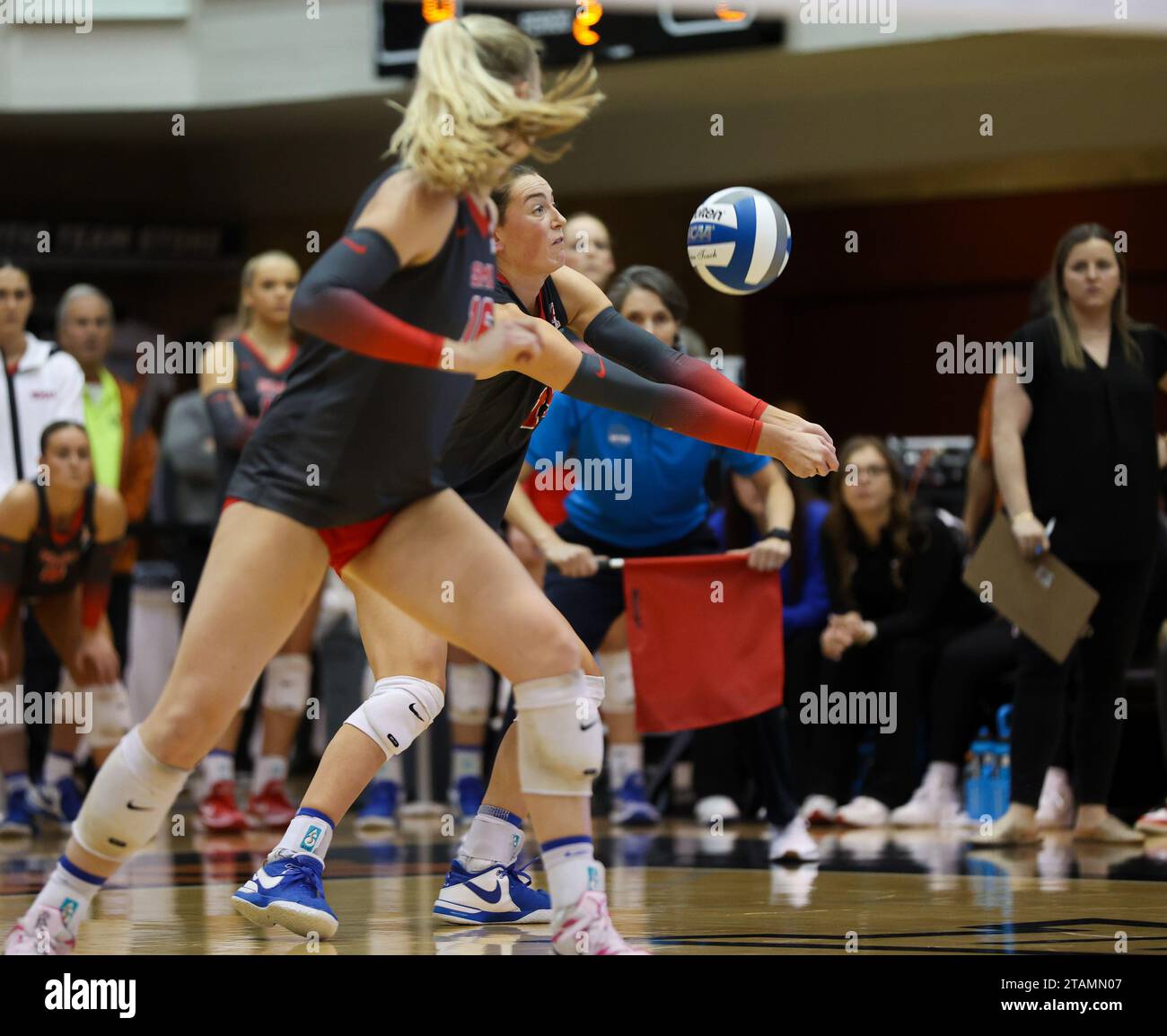 December 1, 2023: SMU outside hitter Jamison Wheeler (15) digs the ball ...