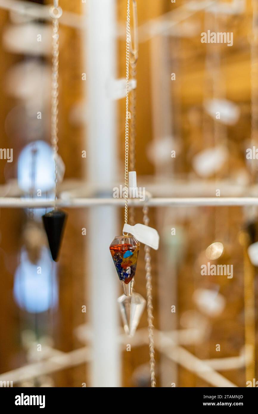 Pendulum Crystal Necklace Close Up Hanging Tag Rainbow Stock Photo - Alamy