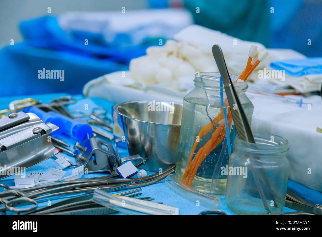 Surgical room equipped with clamps, forceps, all necessary technology ...