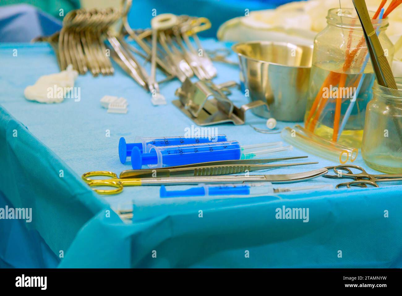 Operation room equipped with clamps, forceps, all technology necessary ...