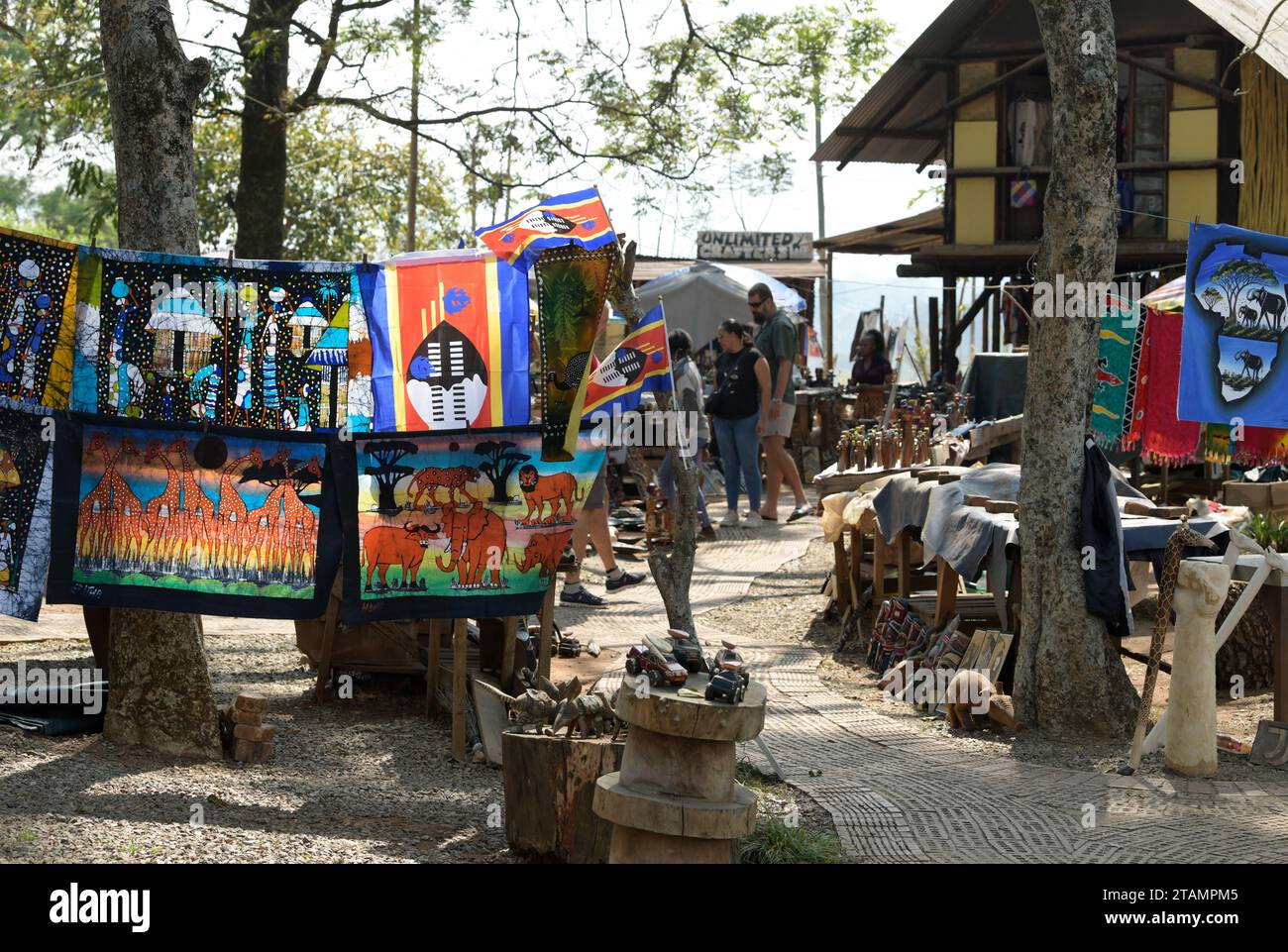 People shopping for tourist gifts at Swazi Candles Market, Kingdom of ...