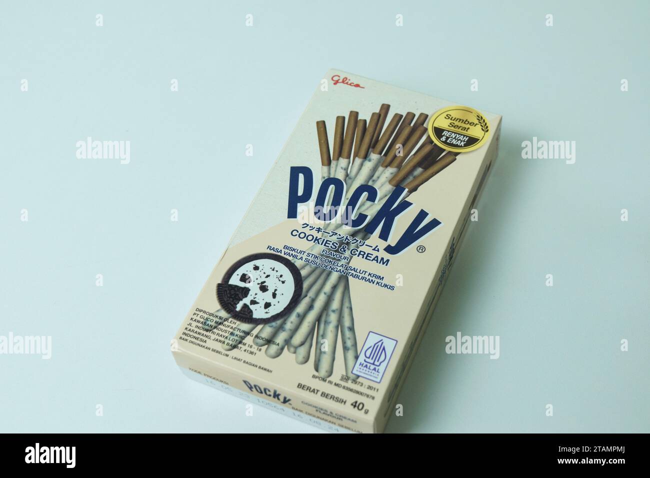 Pocky brand of chocolate sticks on white background. Pocky is a famous ...