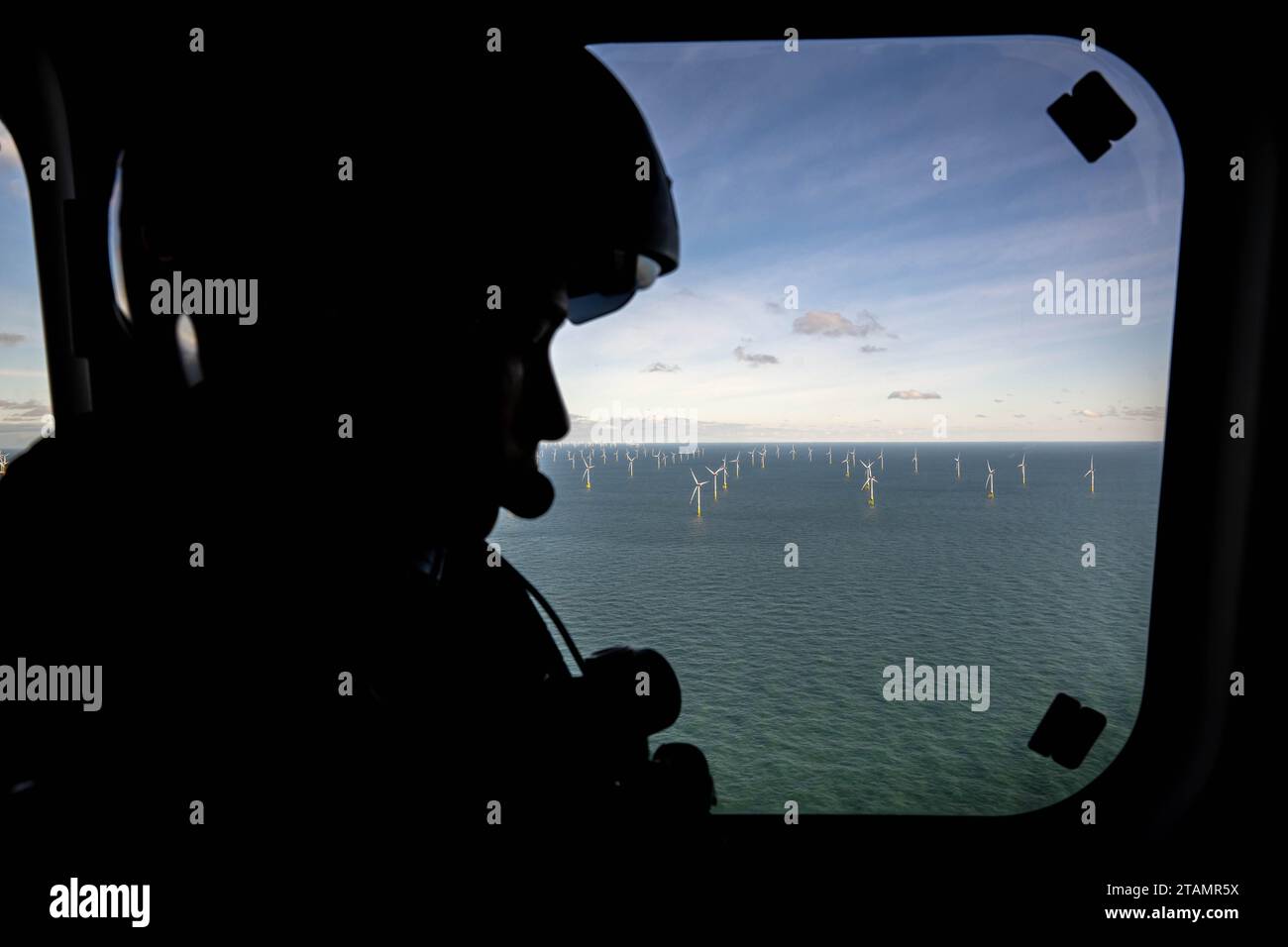 Germany. 16th Nov, 2023. A helicopter flies over the Dolwin Alpha ...