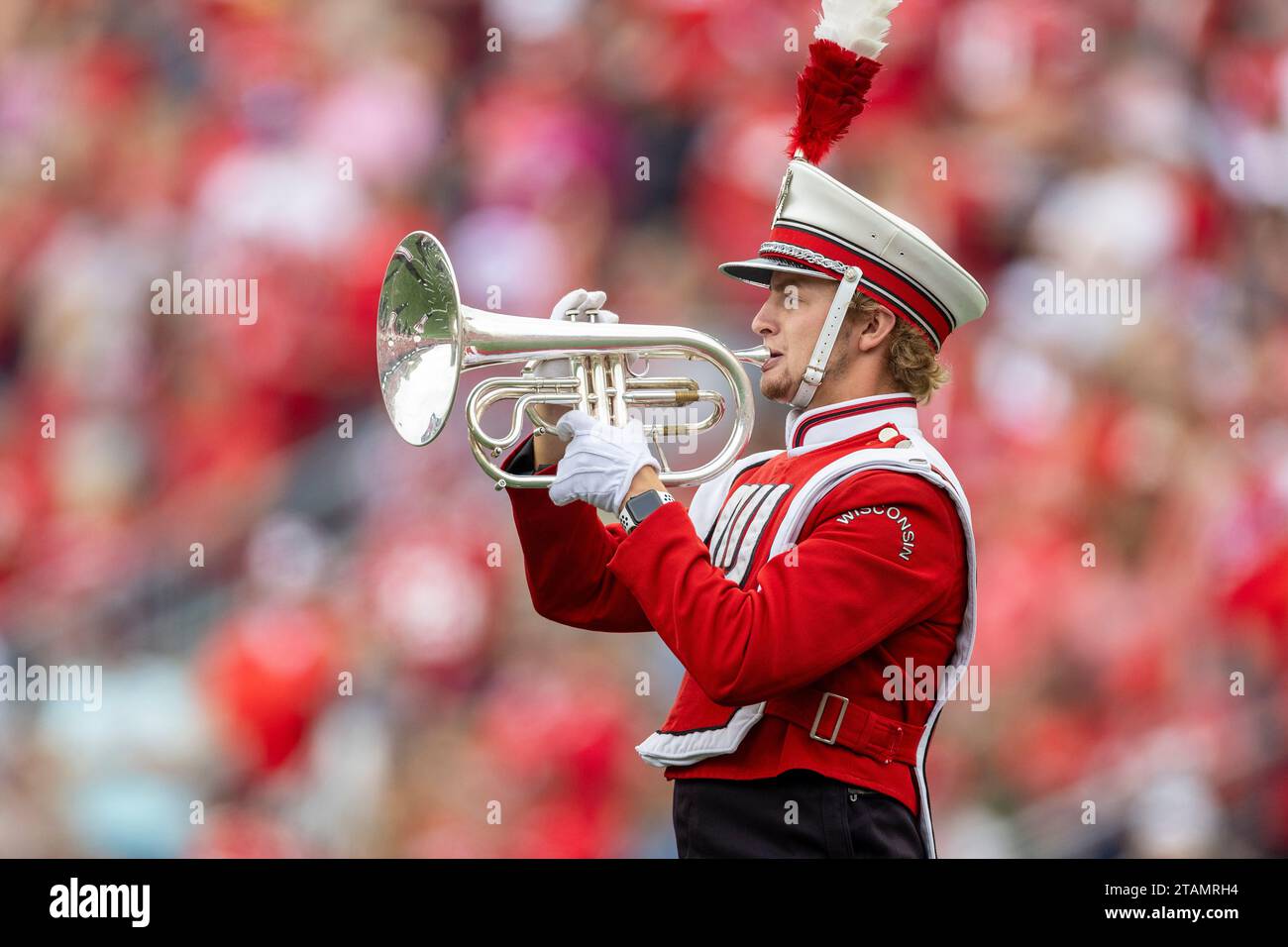 Wisconsin Badgers marching band performs at halftime during an NCAA ...