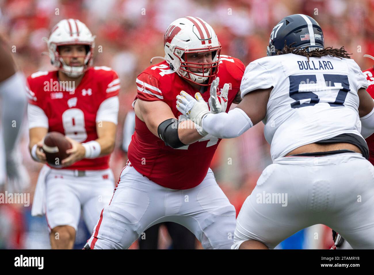 Wisconsin Badgers offensive lineman Michael Furtney (74) blocks during ...