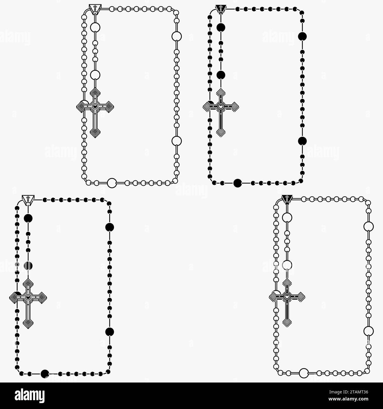 Vector design of frame for photography with Catholic rosary, rosary with Christian cross with ...