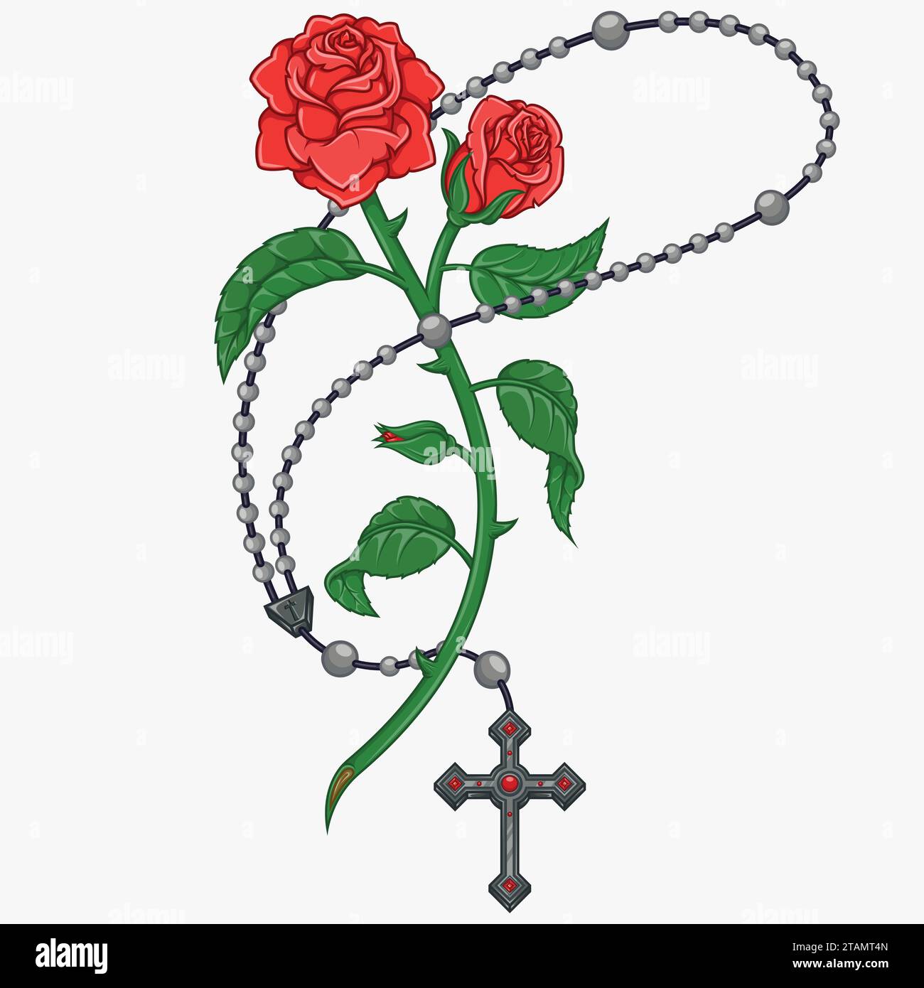 Vector design Catholic rosary with roses and petals, symbol of the Catholic religion Stock ...
