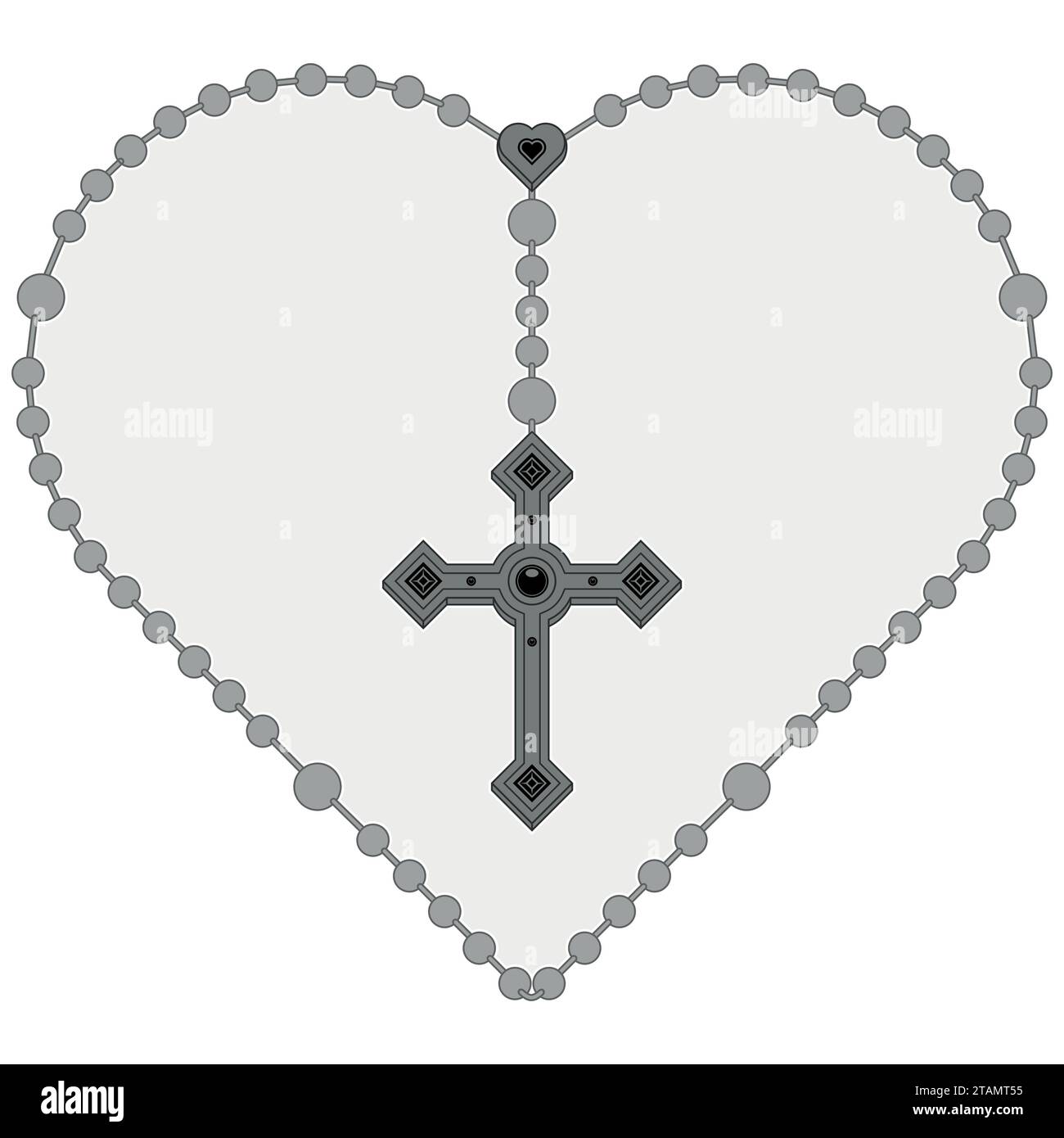 Vector design of heart shaped rosary, rosary with Christian cross, symbol of Catholic religion ...