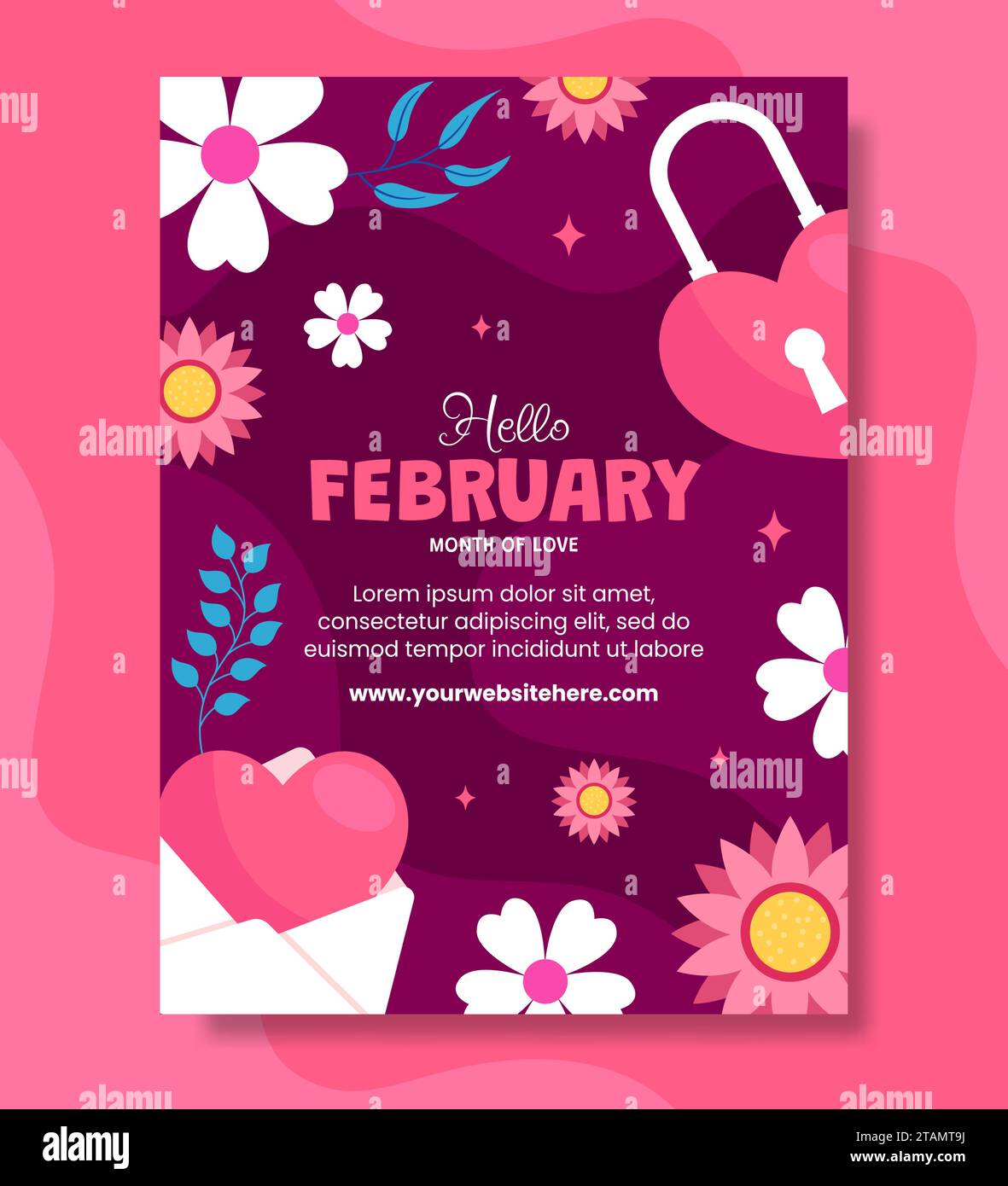 Hello February Vertical Poster Flat Cartoon Hand Drawn Templates ...