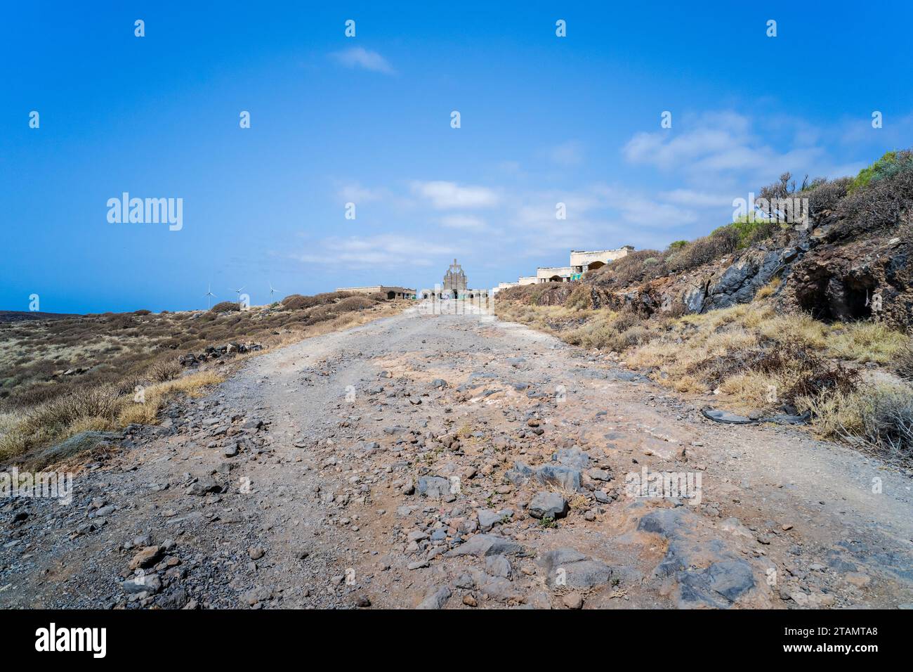 Road to the church. Ghost town of Abades and abandoned leper colony ...