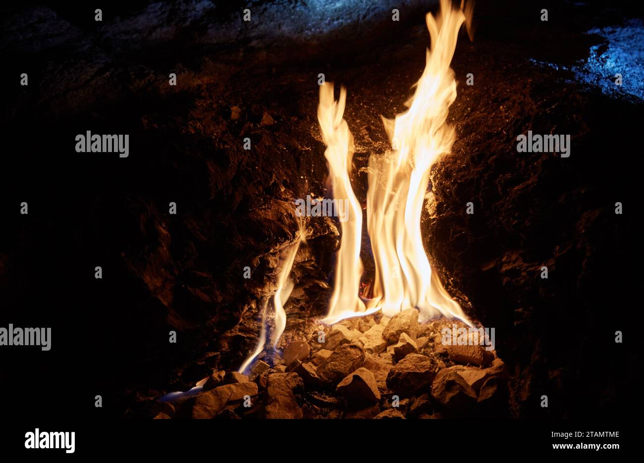The ever-burning flames of Mount Chimaera near Olympos, Antalya, Turkey ...