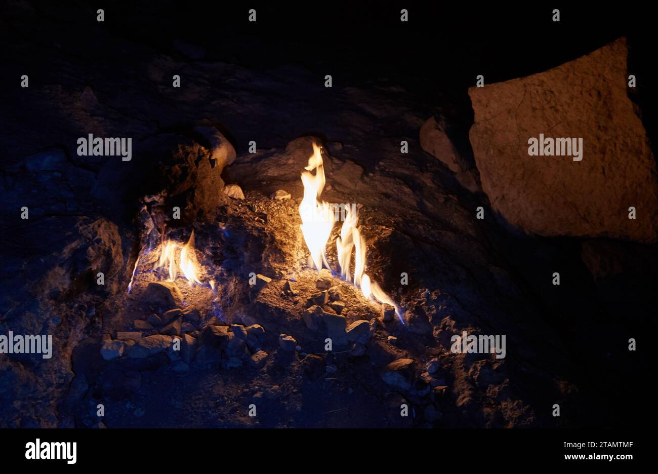 The ever-burning flames of Mount Chimaera near Olympos, Antalya, Turkey ...