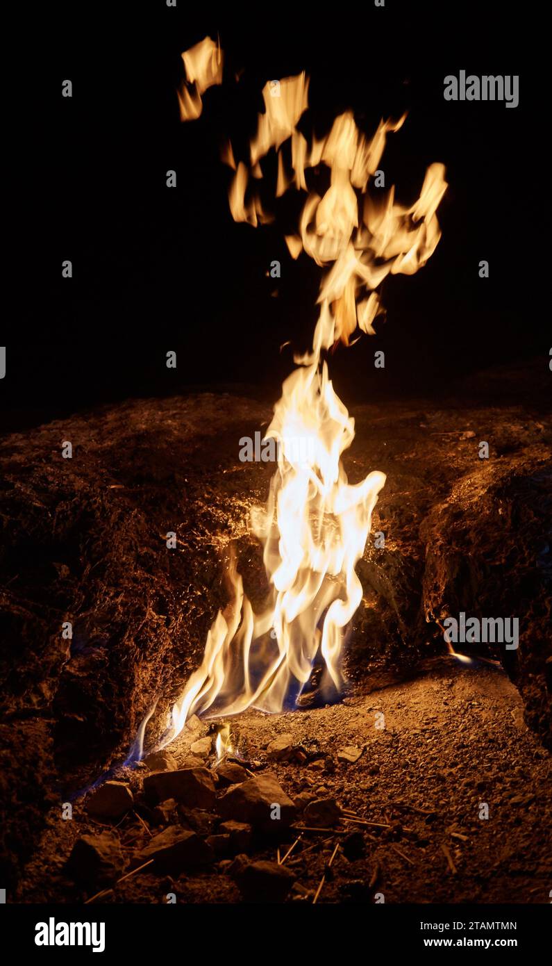 The ever-burning flames of Mount Chimaera near Olympos, Antalya, Turkey ...