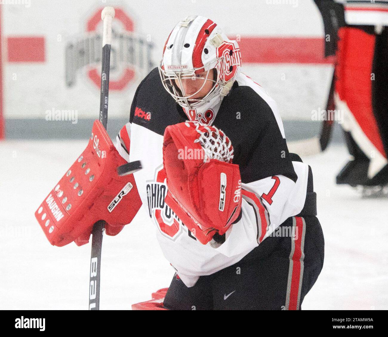December 1, 2023: Ohio State Buckeyes goaltender Raygan Kirk (1) makes ...