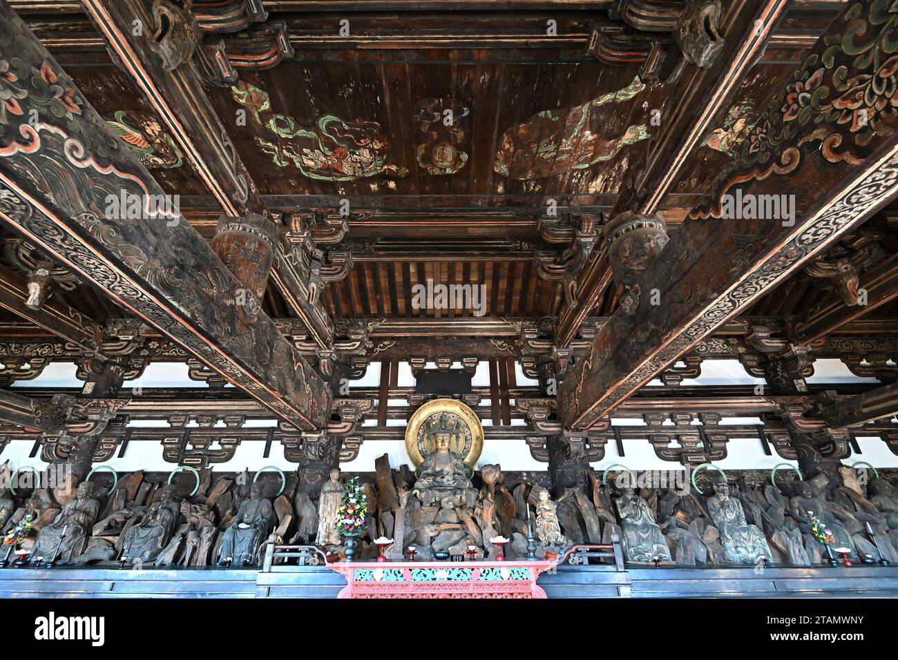 Buddhist statues are at Sanmon of Tofuku-ji Temple in Kyoto on Nov. 14 ...