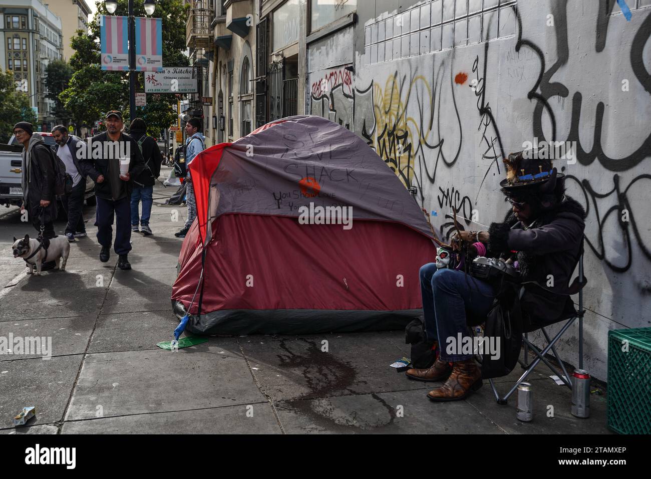 San Francisco, United States. 01st Dec, 2023. A homeless person sits ...