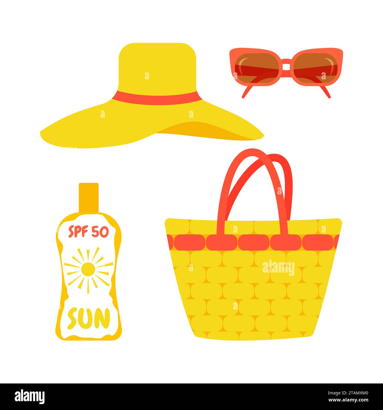 Vector illustration. Collection of Cartoon summer elements. Beach ...