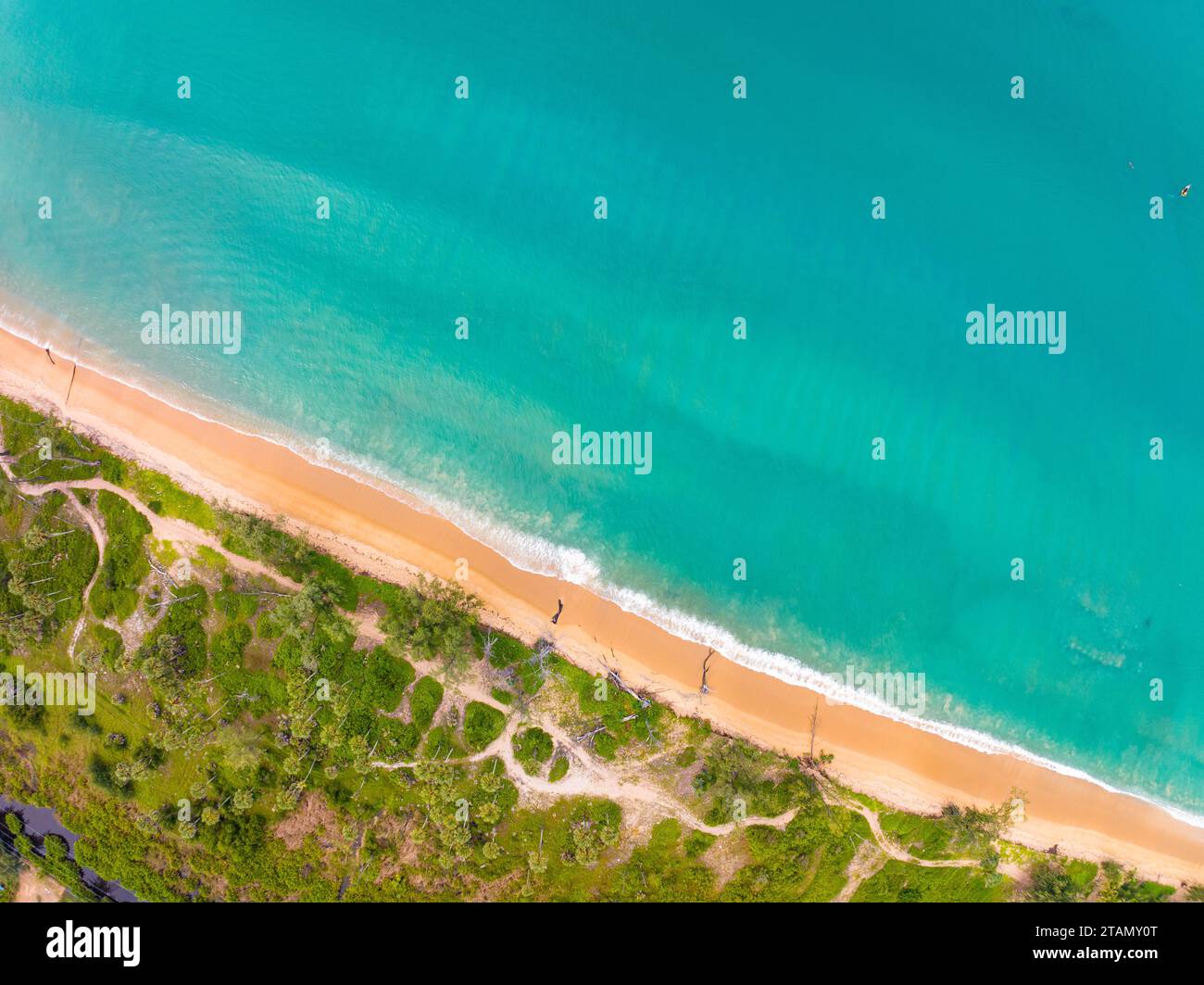 Bird eye view seashore with wave crashing on sandy shore. Beautiful ...