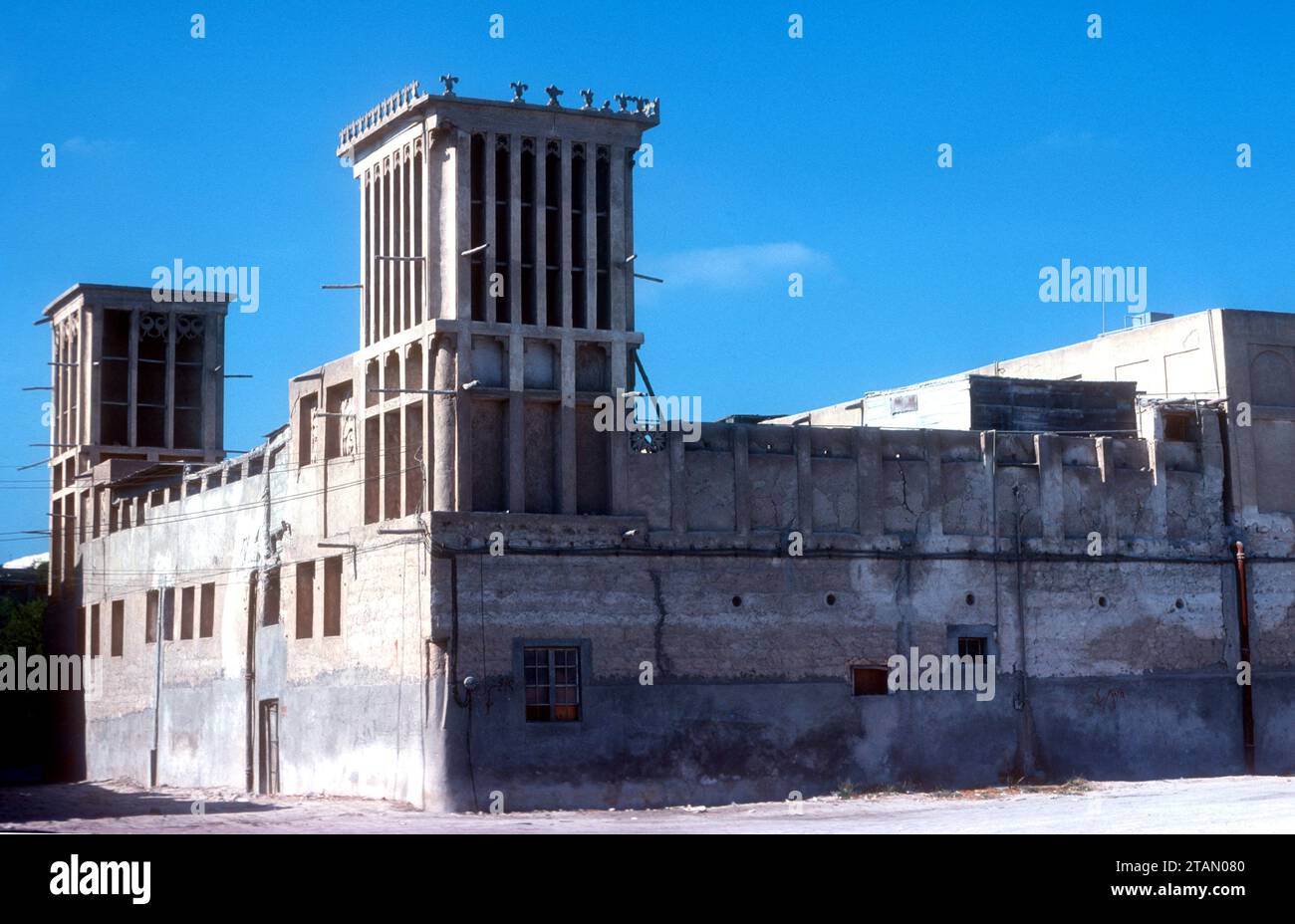 Traditional house with wind towers in the Bastakiya, the old Persian ...