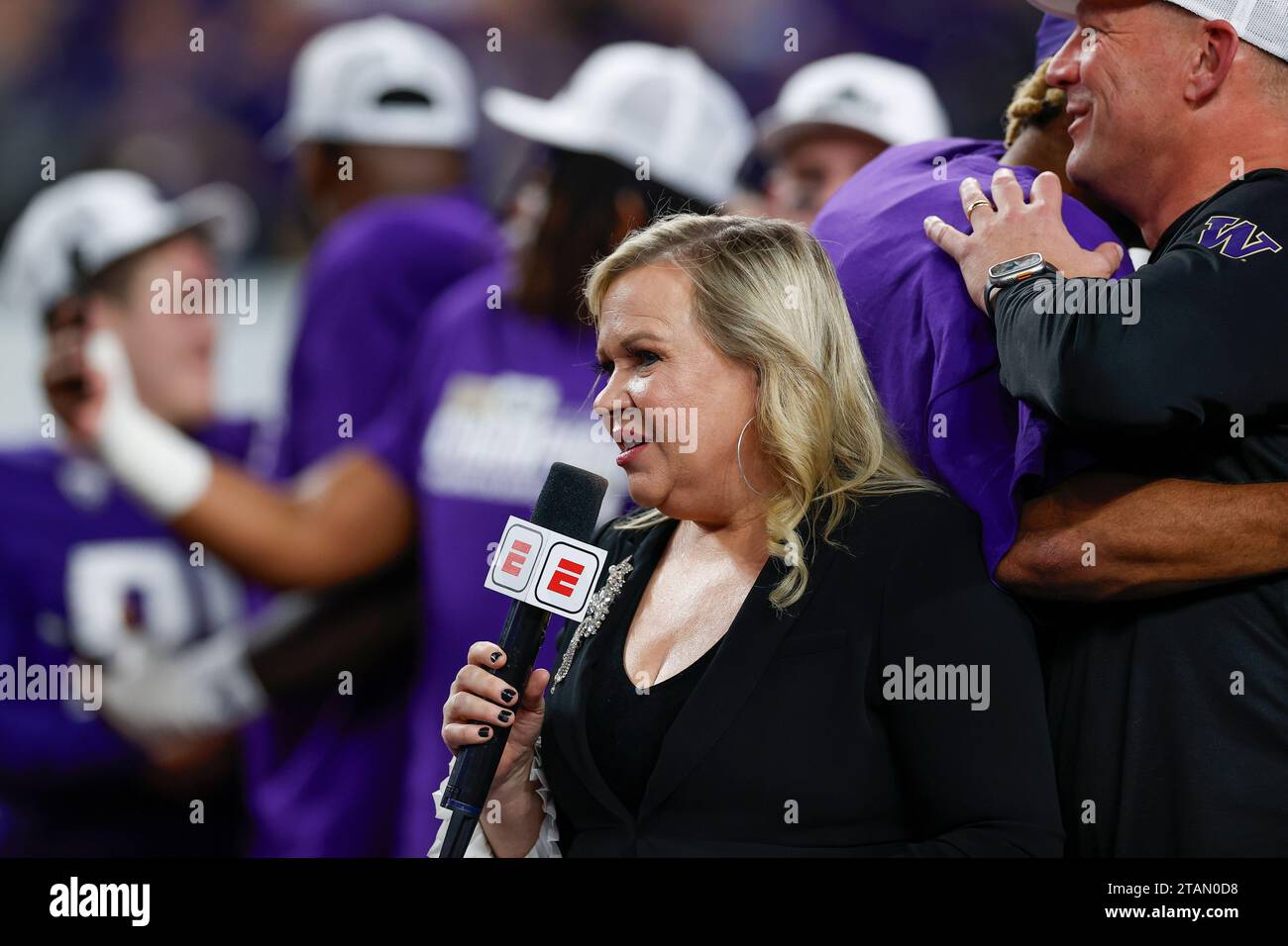 ESPN sideline reporter Holly Rowe on stage following an NCAA college ...