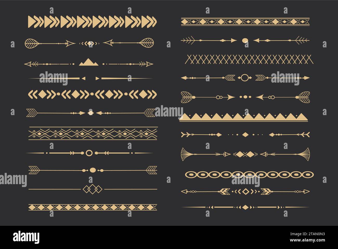 Set tribal golden ethnic arrow dividers, native indian bow boho in ...