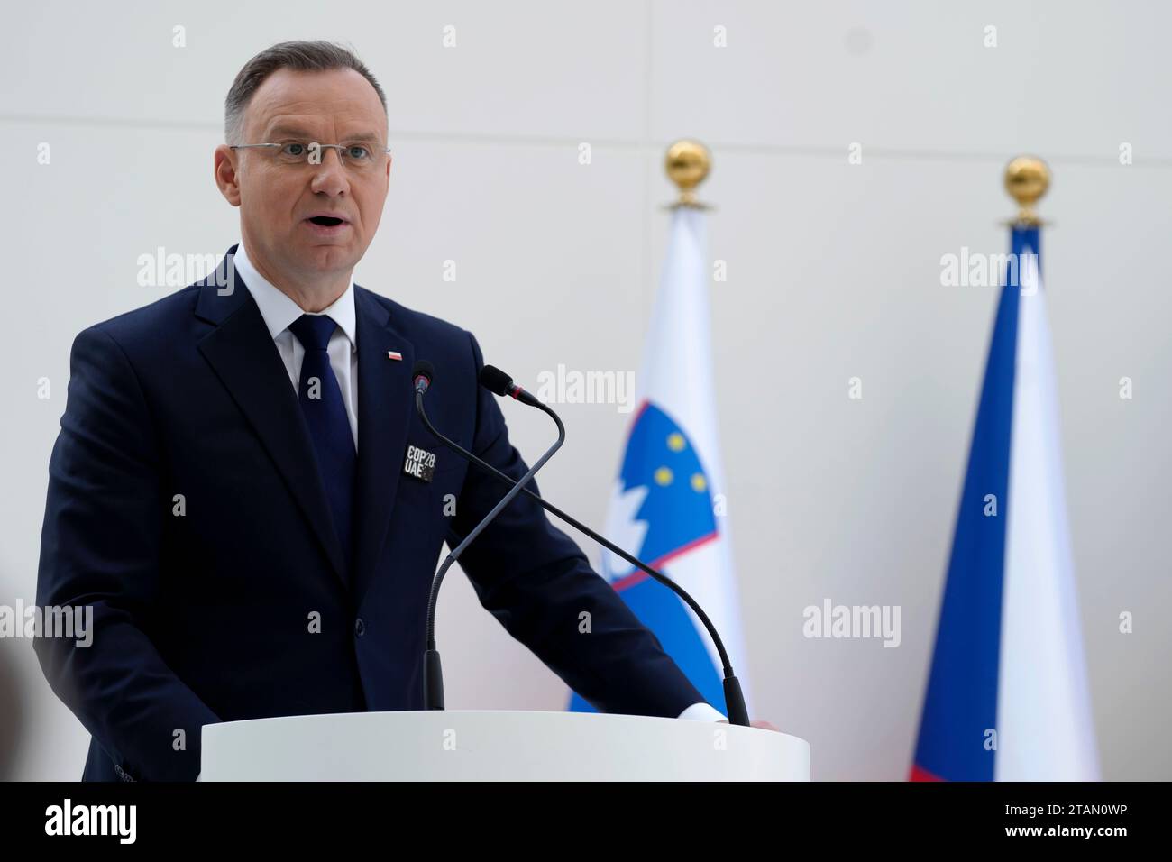 Poland President Andrzej Duda speaks at an event in support of tripling ...