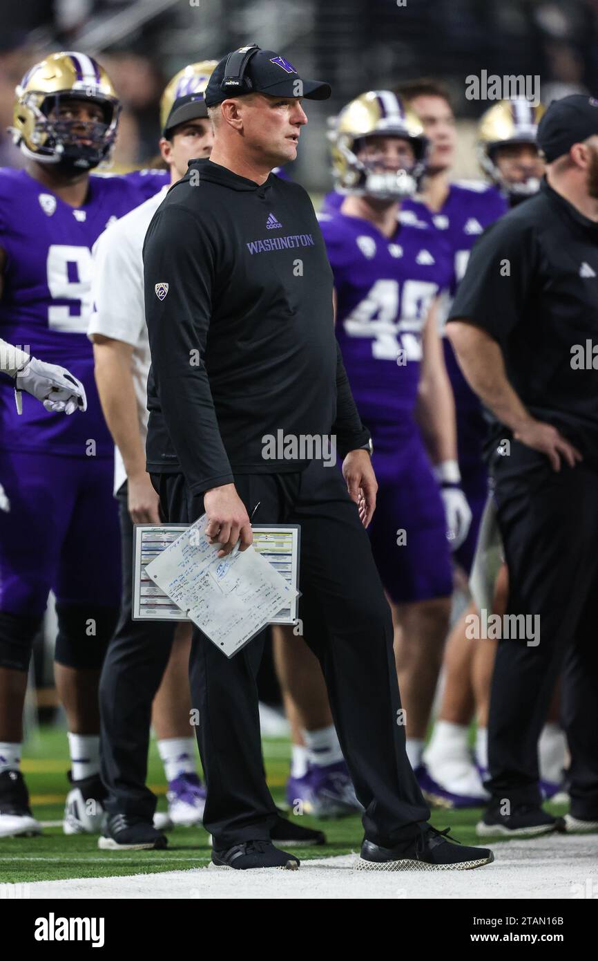 Las Vegas, NV, USA. 01st Dec, 2023. Washington Huskies head coach Kalen ...