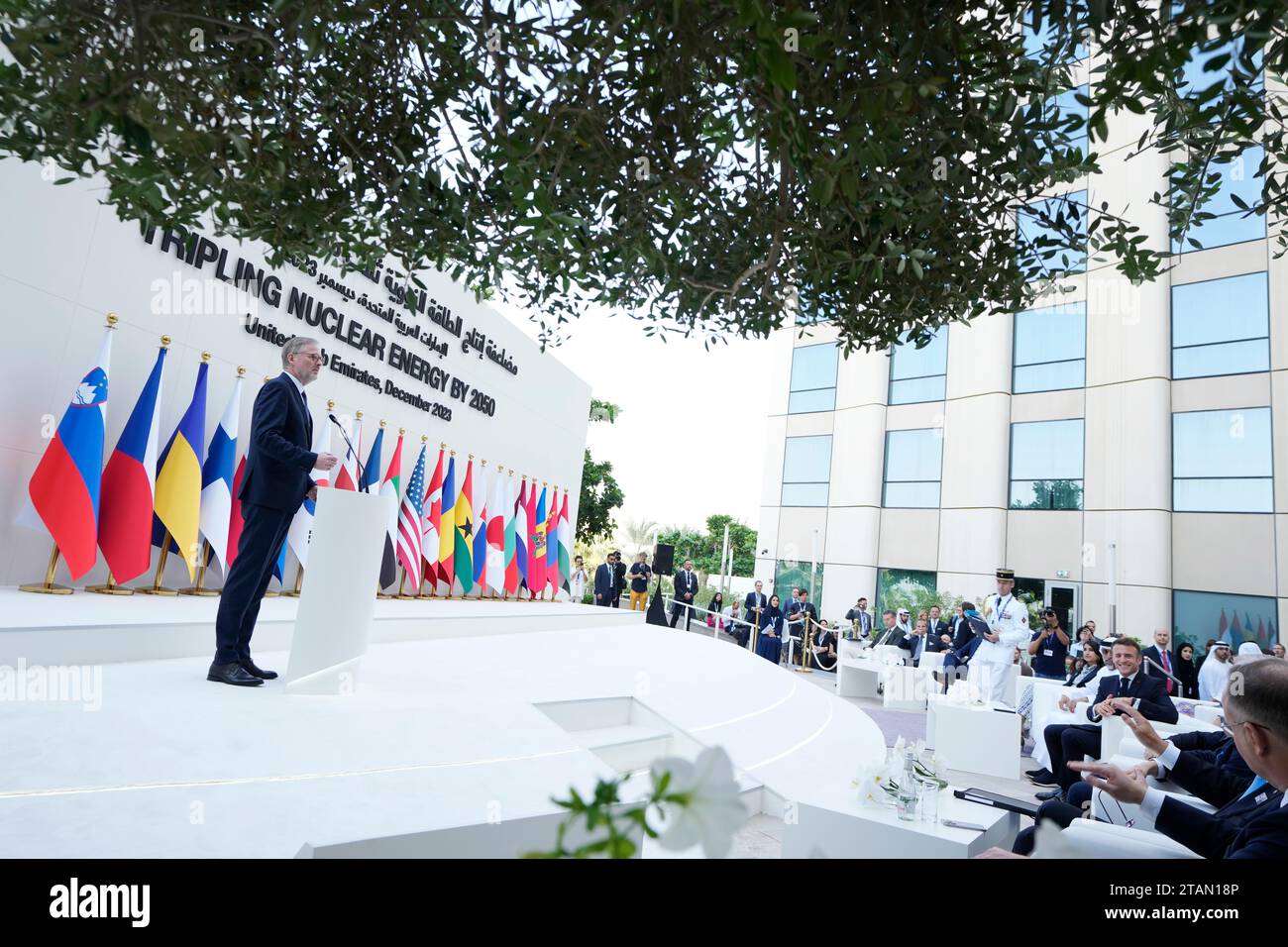 Czech Republic Prime Minister Petr Fiala speaks at an event in support ...