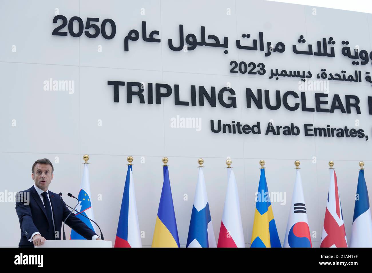 France President Emmanuel Macron speaks at an event in support of ...