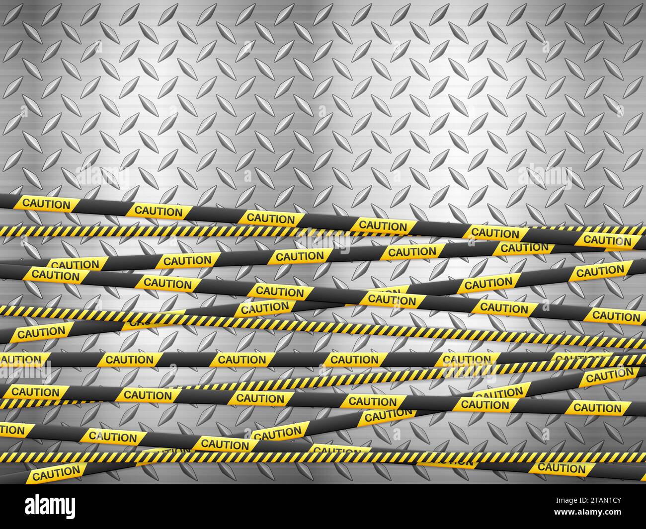 Caution tape on metal background. Vector illustration Stock Photo - Alamy