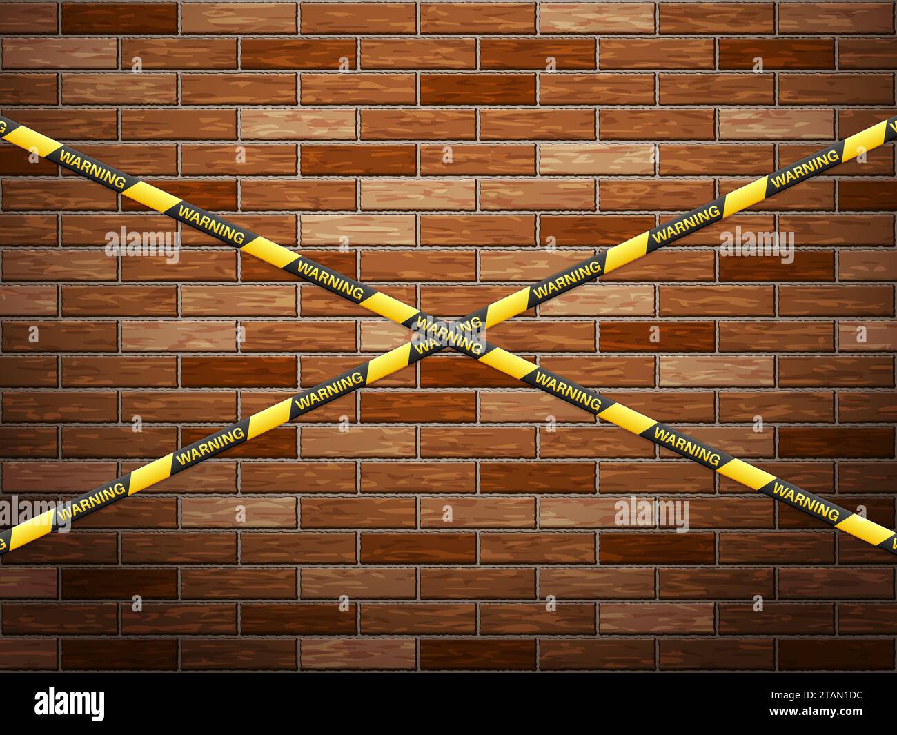 Warning tape on bricks background. Vector illustration Stock Photo - Alamy
