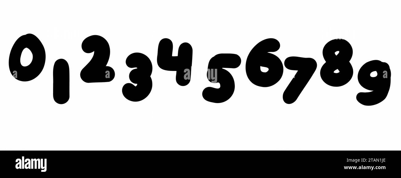 Rounded black digits numbers font from 0 to 9 font collection. Vector ...