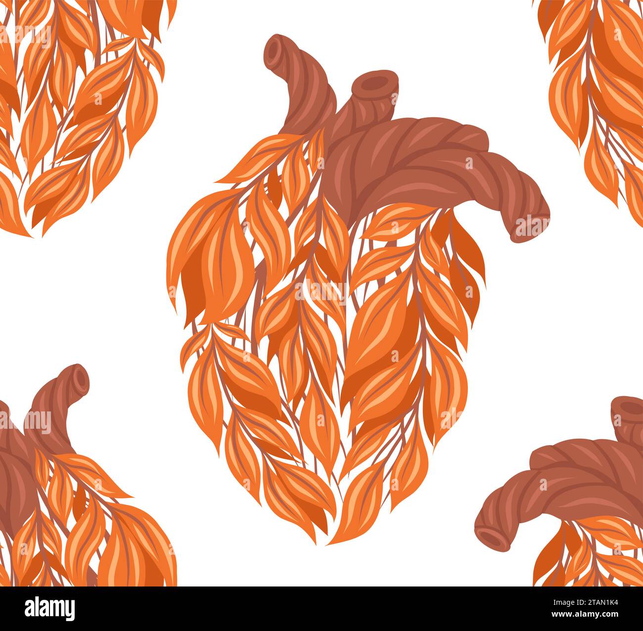 Vector seamless pattern with unhealthy human hearts made of leaves on ...