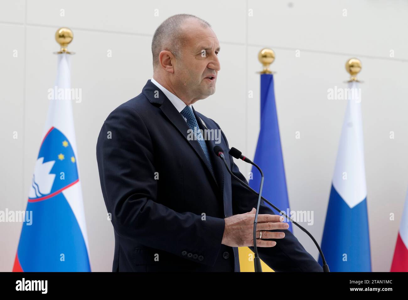 Bulgaria President Rumen Radev speaks at an event in support of ...