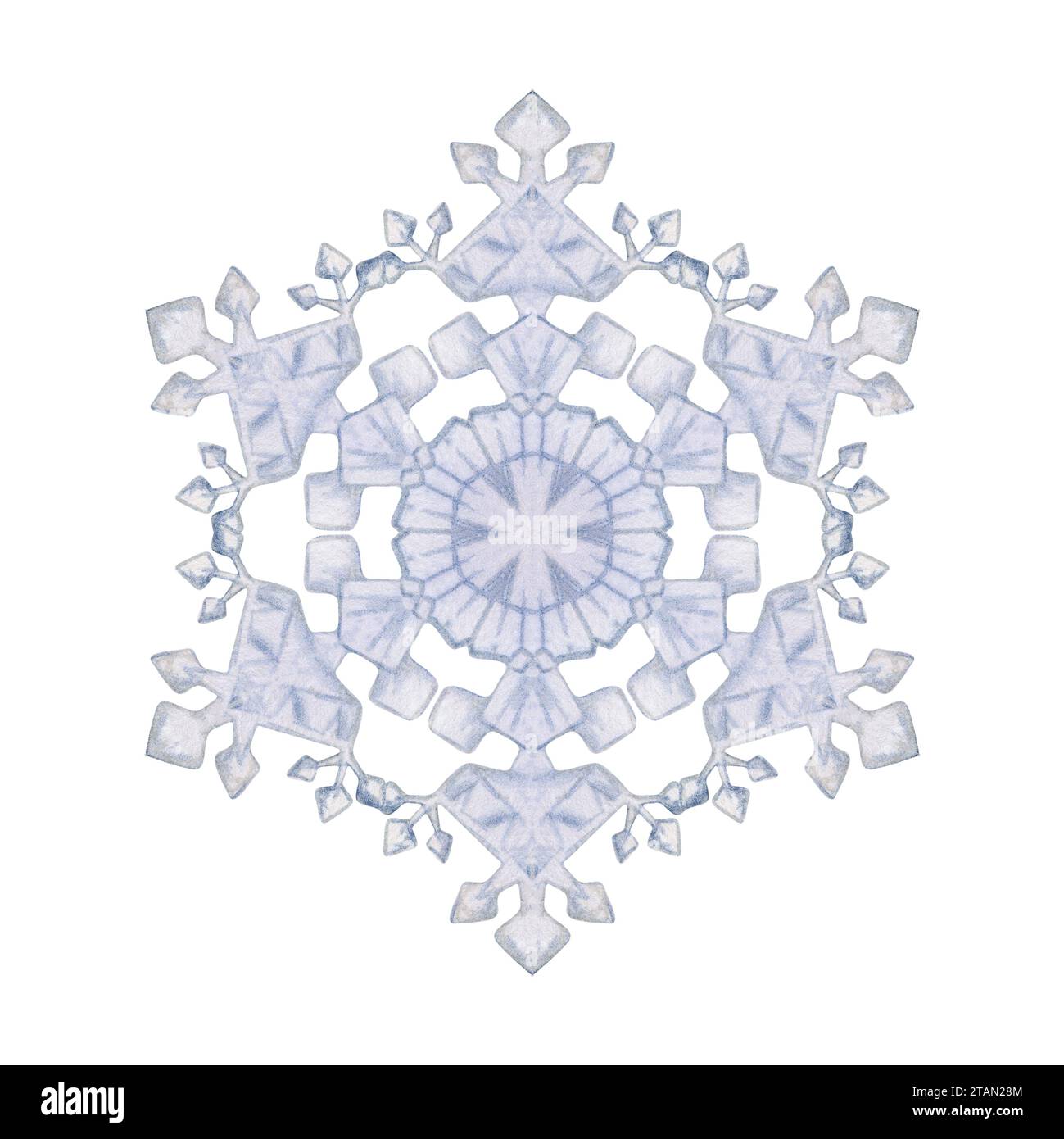 Hand drawn watercolor blue and silver snowflakes, water ice crystal ...