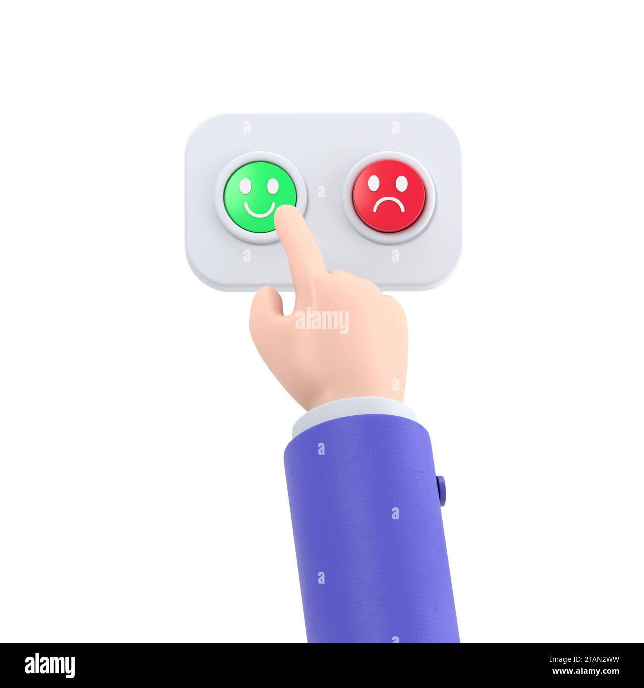 Satisfied customer cartoon hand presses the green button. Business or ...