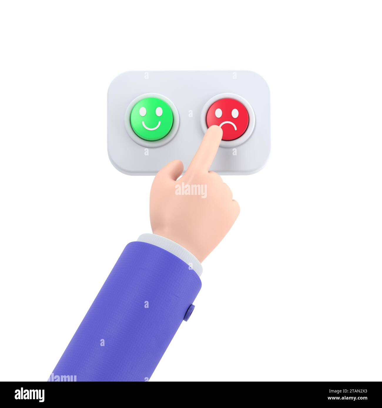 Disappointed customer cartoon hand presses the red button. Business or ...