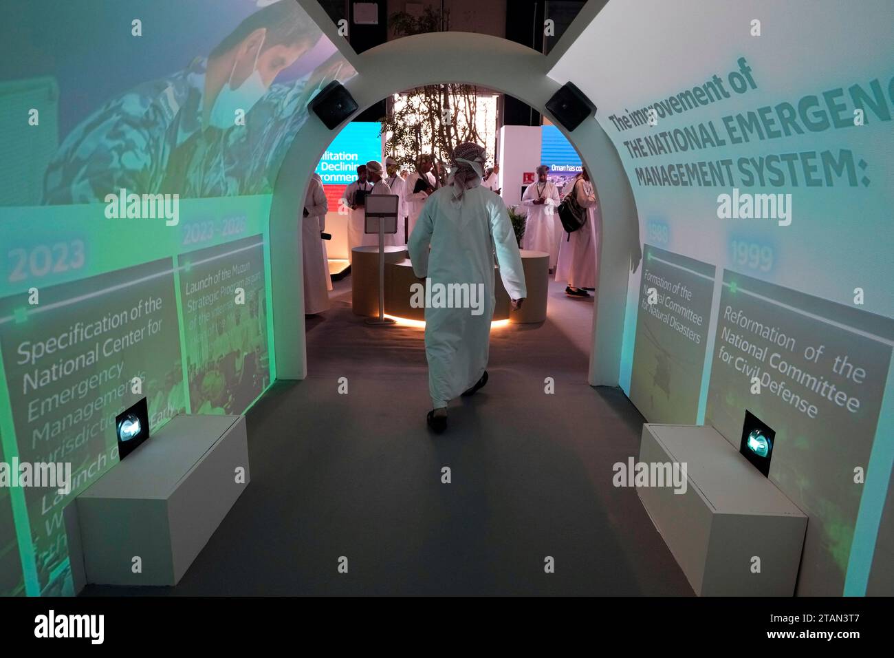 A man walks through the Oman pavilion at the COP28 U.N. Climate Summit ...