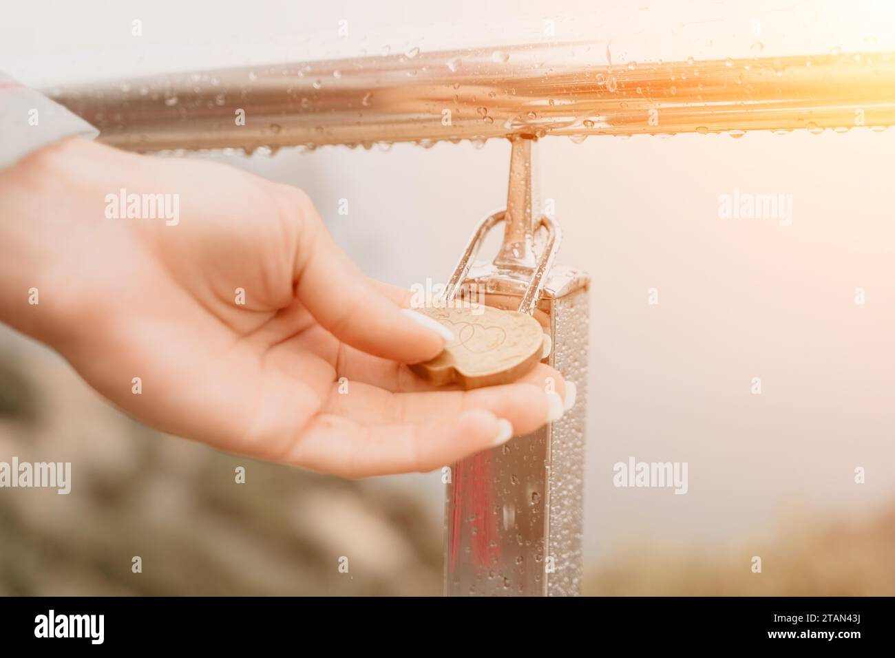 Wedding heart golden lock on stainless iron fence valentines day symbol ...